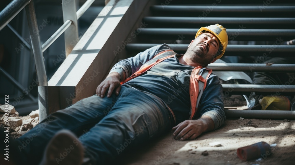 construction site worker There was an accident falling down the stairs ...