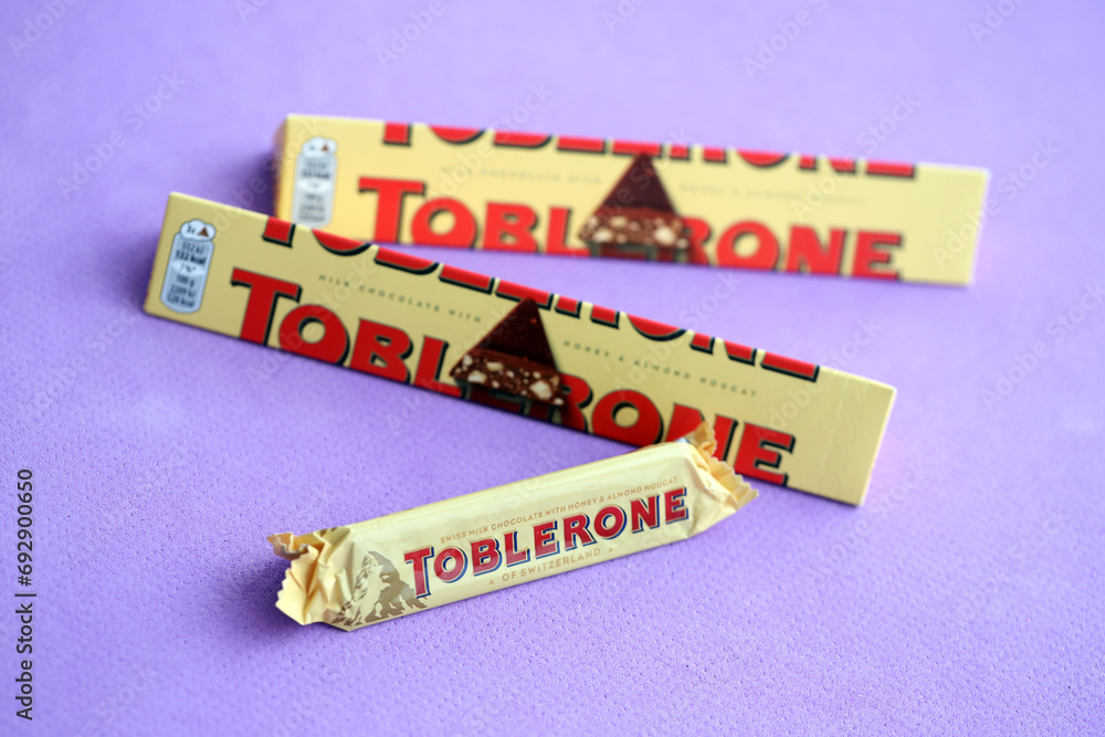 KYIV, UKRAINE - OCTOBER 31, 2023 Yellow Toblerone Chocolate Bar ...