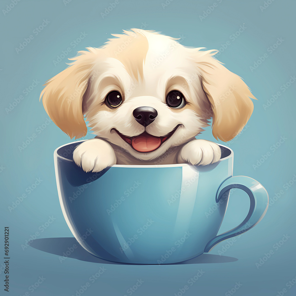 Hand drawn cartoon illustration of puppy in cup Stock Illustration ...