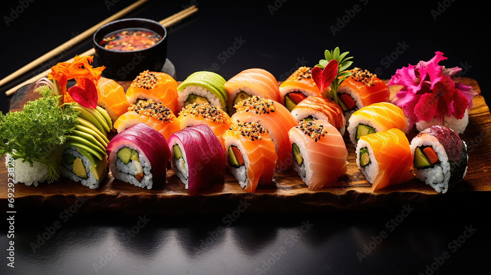 Tasty Sushi with Aesthetic Beauty and Plate Presentation in a Colorful ...