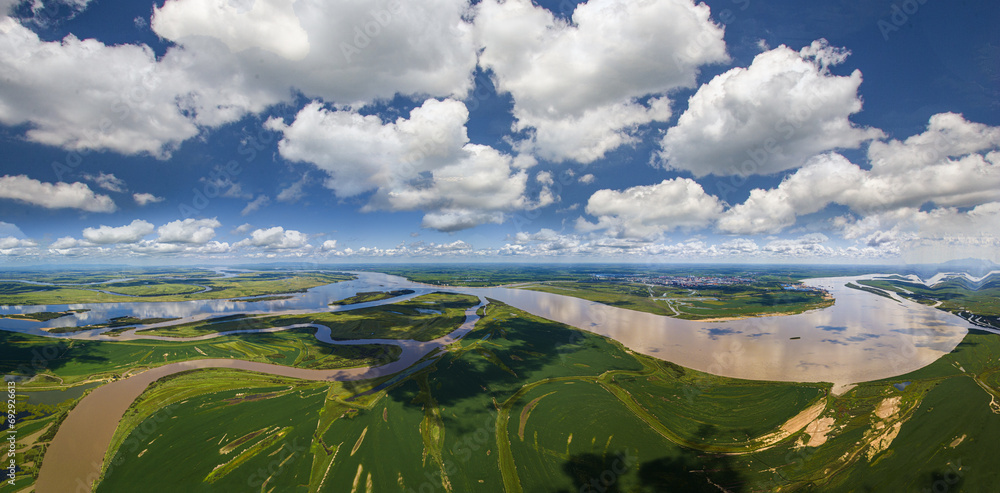 Aerial photography of the scenery of the Songhua River and the ...