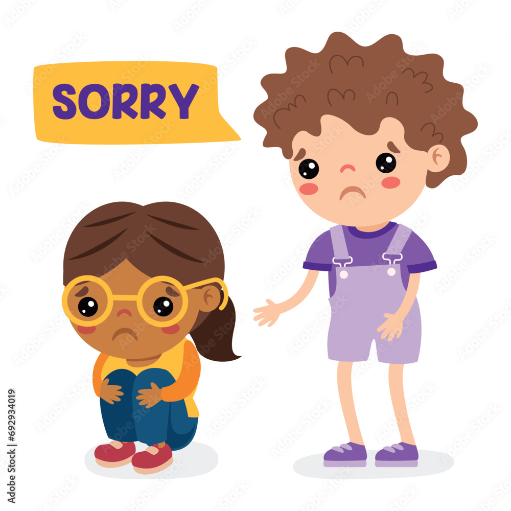Cartoon Little Kid Saying Sorry Stock Vector | Adobe Stock
