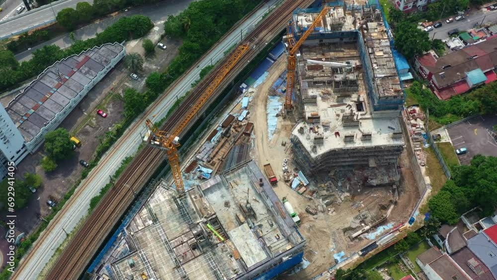 Vidéo Stock Aerial shot drone flyover residential building construction ...