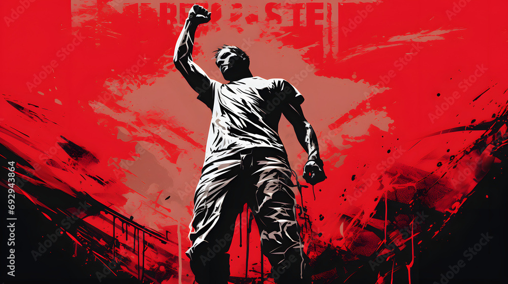 Rising Fist - protest fist isolated on black horizontal banner ...