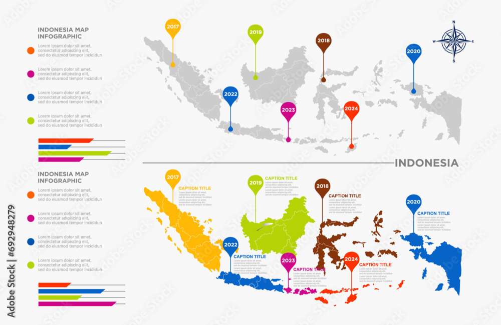 indonesia modern map with infographic, isolated on white background ...