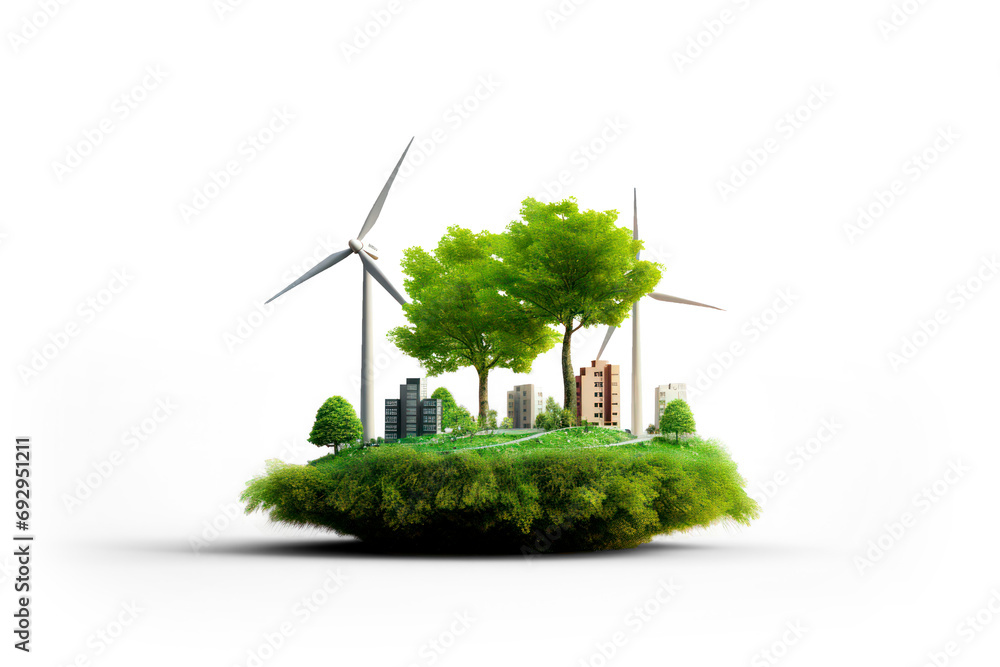 Wind energy, wind turbines, wind power station isolated on transparent ...
