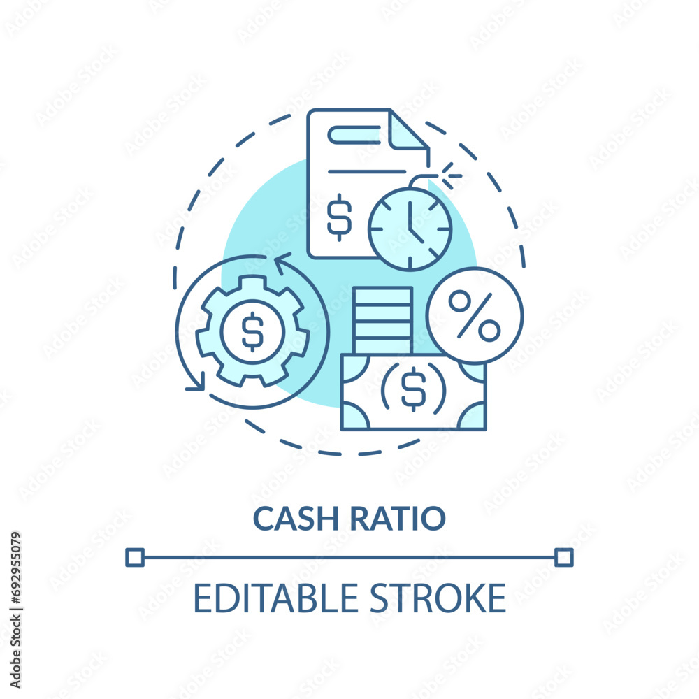 2D editable blue cash ratio icon, monochromatic isolated vector, thin ...