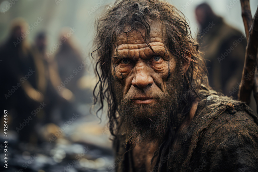 The reconstruction of a prehistoric hominid, tracing the evolutionary ...