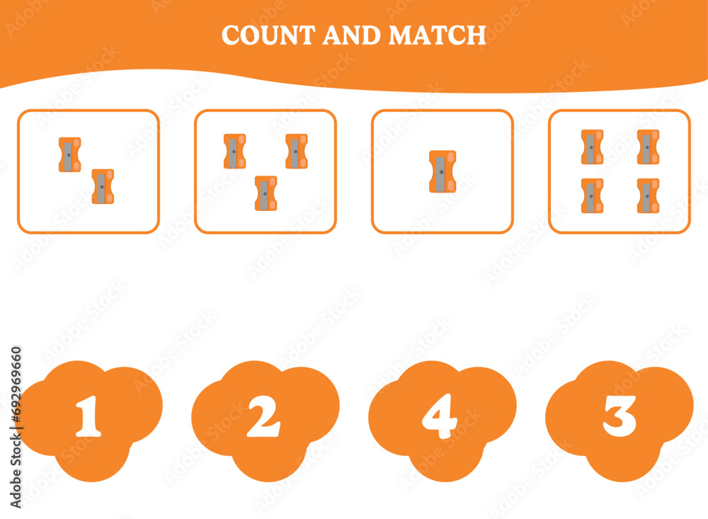 Count and match game with sharpener. Educational worksheet design for ...