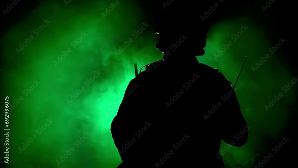 Military soldier silhouette in army camouflage, warrior with weapon ...