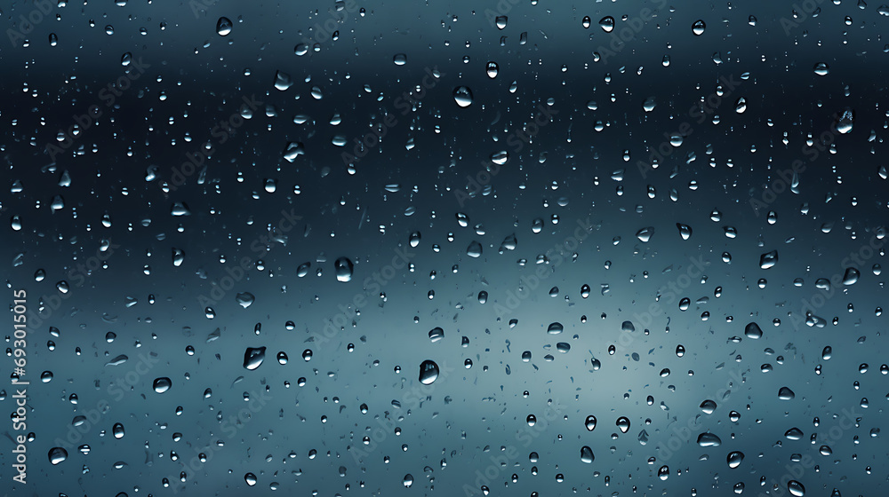 Raindrops on the glass with a rain cloud in view, realistic hyper ...