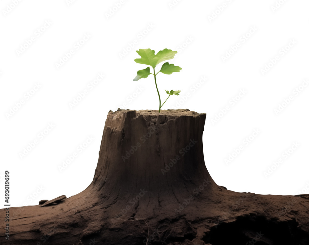 Young green seedling growing out of tree stump - transparent pen tool ...