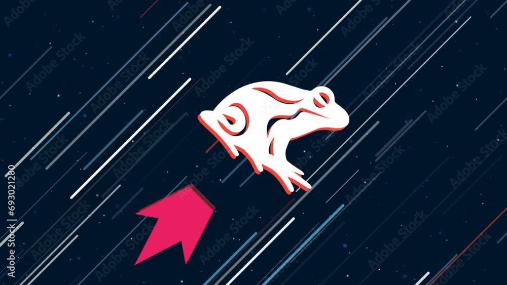 Frog symbol flies through the universe on a jet propulsion. The symbol ...