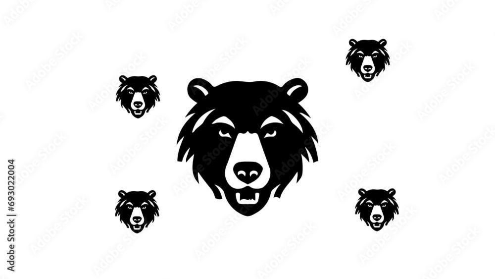 Zoom in and out animation the bear head symbol. Large black symbol in ...