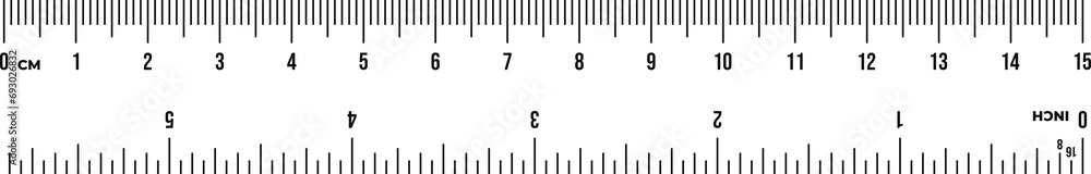 Ruler scale 15 cm and 5 inches. Centimeter and inch scale for measuring ...