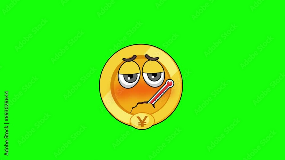 Fever animation of a japanese yen gold coin cartoon, with a thermometer ...