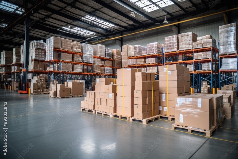 Warehousing and shipping industry depiction. Picture captures a storage ...
