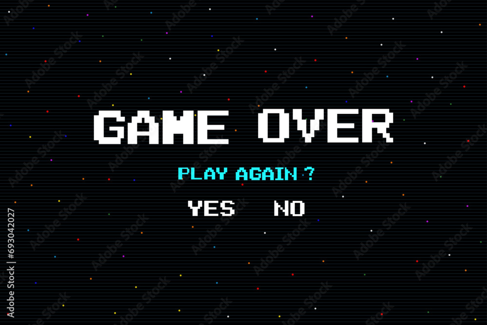 GAME OVER PLAY AGAIN YES, NO .pixel art .8 bit game. retro game. for ...