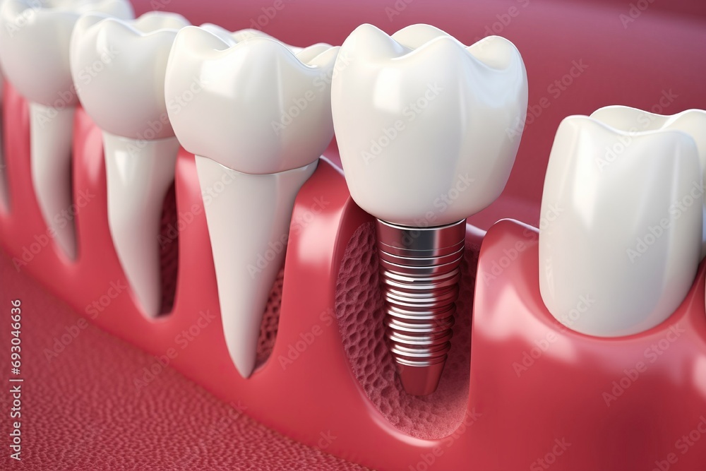 Dental Implantation Procedure Close-up Illustration of Teeth with ...