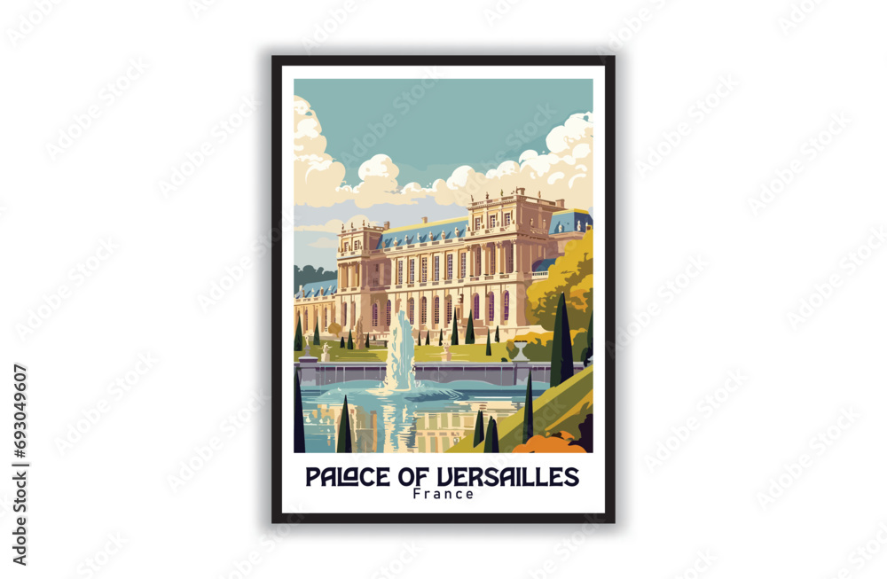 The Palace of Versailles, France. Vintage Travel Posters. Vector ...