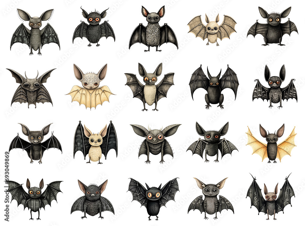 Collection of cute cartoon bat, printable stickers for kids. Generative ...