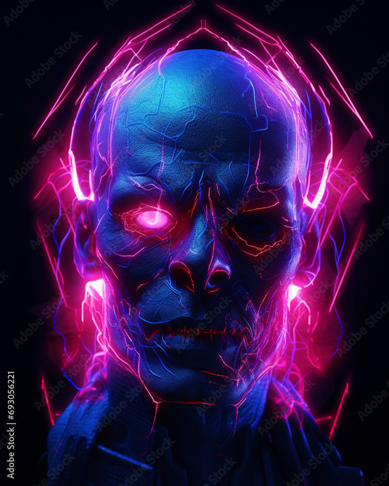 Dual lights cast an intriguing silhouette on a man's head against a ...