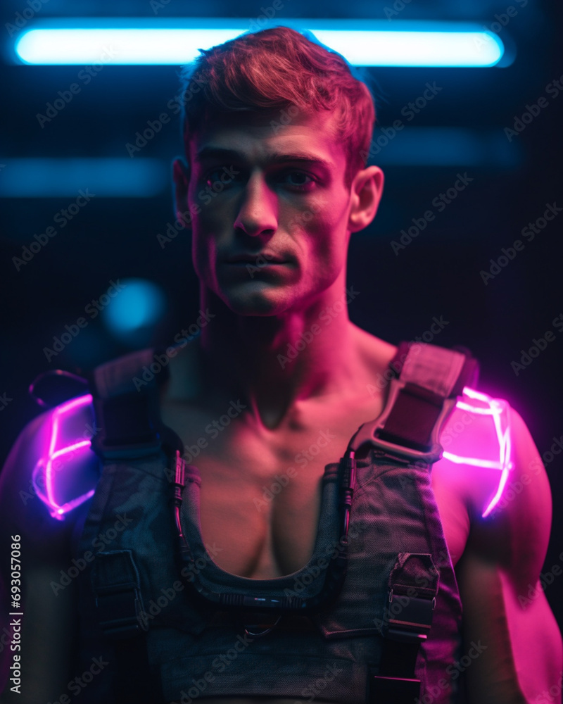 Electrifying Aura: Man with Neon Light Attached to Chest Created using ...