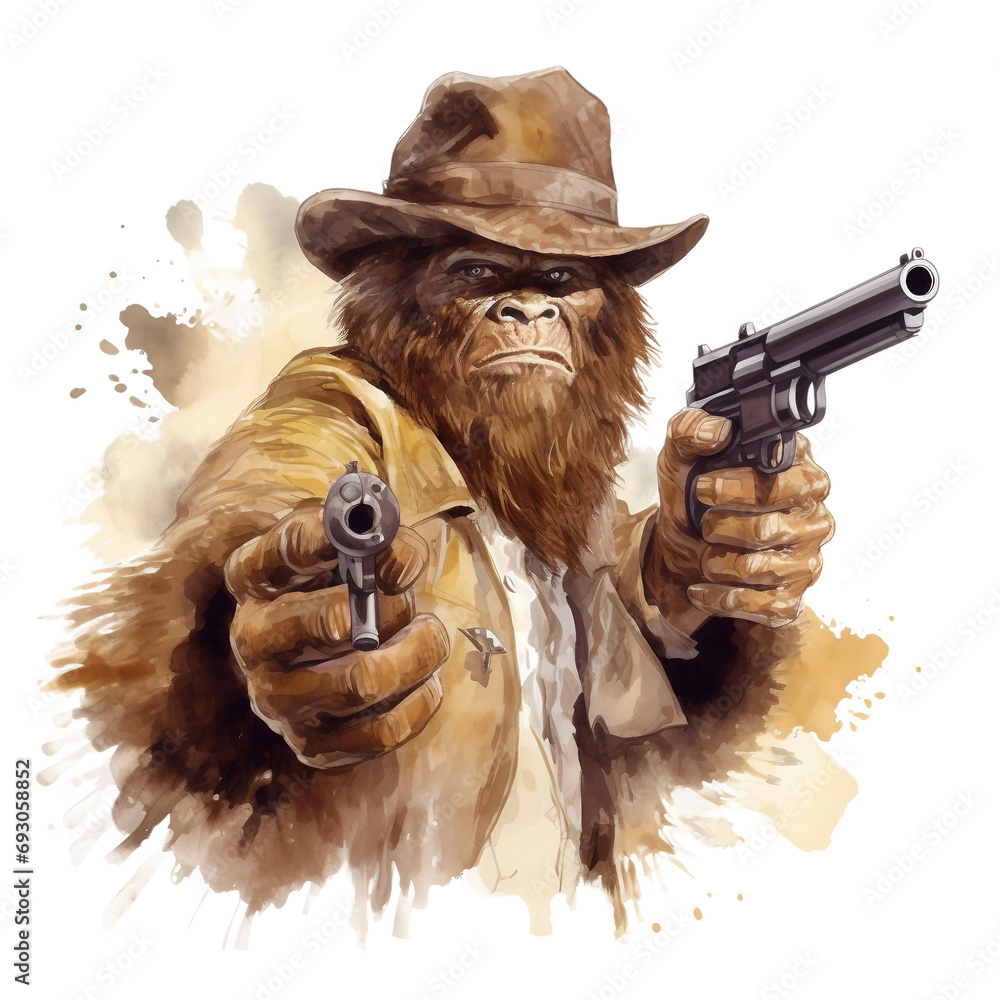 Watercolor bigfoot, yeti, png, Sasquatch Sheriff: With Sheriff's star ...