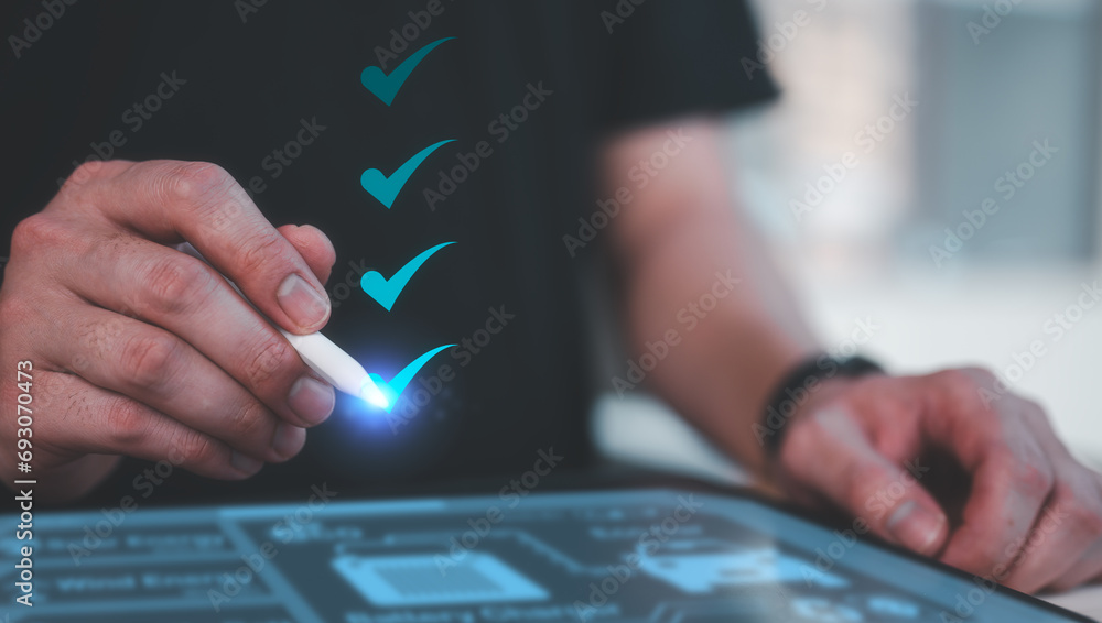 checklist businessman tick check mark symbol represents the standard ...