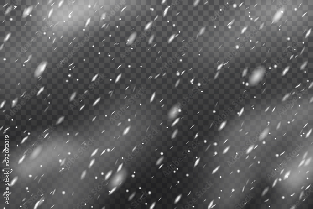 Falling realistic snowflakes on a transparent background for winter ...