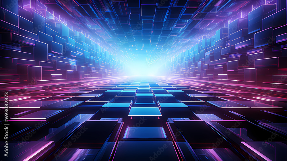 cyan blue and purple matrix concept grid, futuristic layout landscape ...