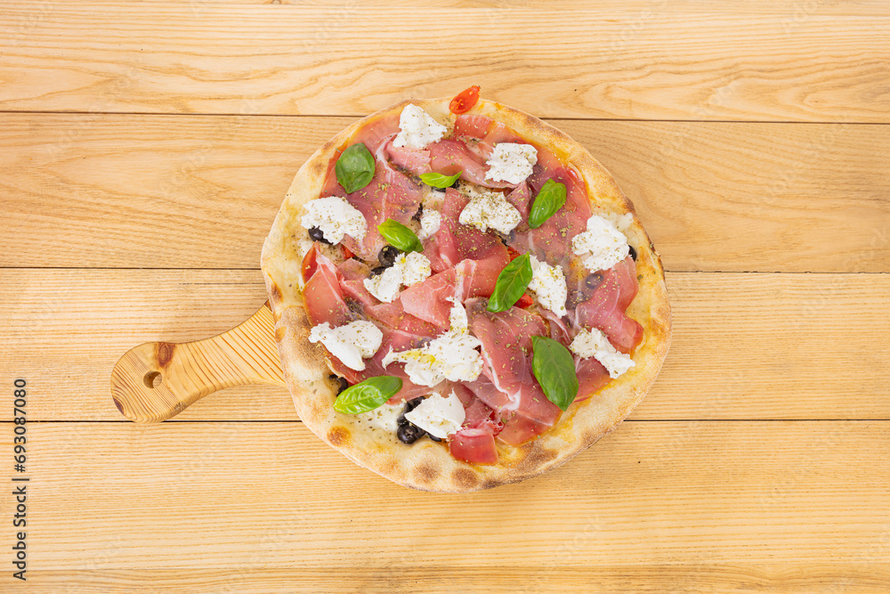 pizza, bufale, terra, mozzarella, bufala, prosciutto, crudo, olive ...
