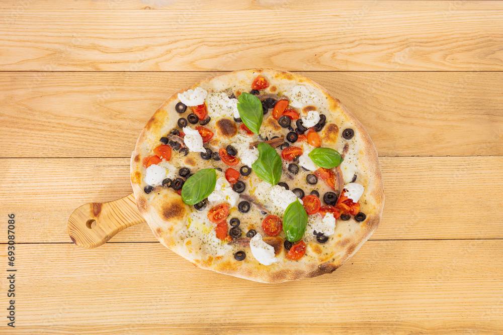 pizza, terra, mare, mozzarella, bufala, prosciutto, crudo, olive ...