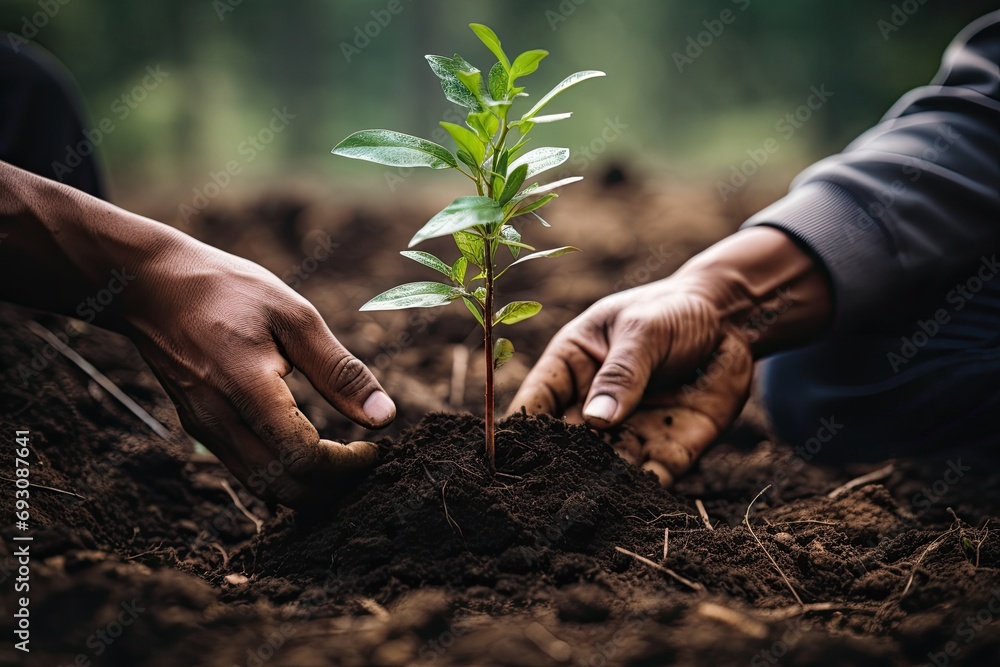 Foto de Powerful image of environmental conservation, a person planting ...