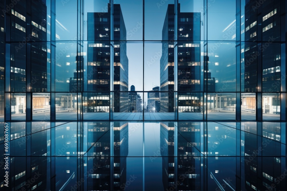 Reflective glass facade of a modern skyscraper, urban architectural ...