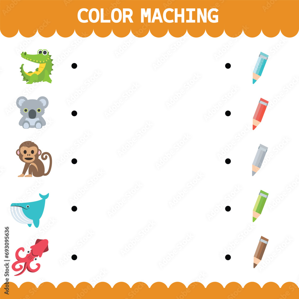 Vector color matching worksheet for kids Stock Vector | Adobe Stock