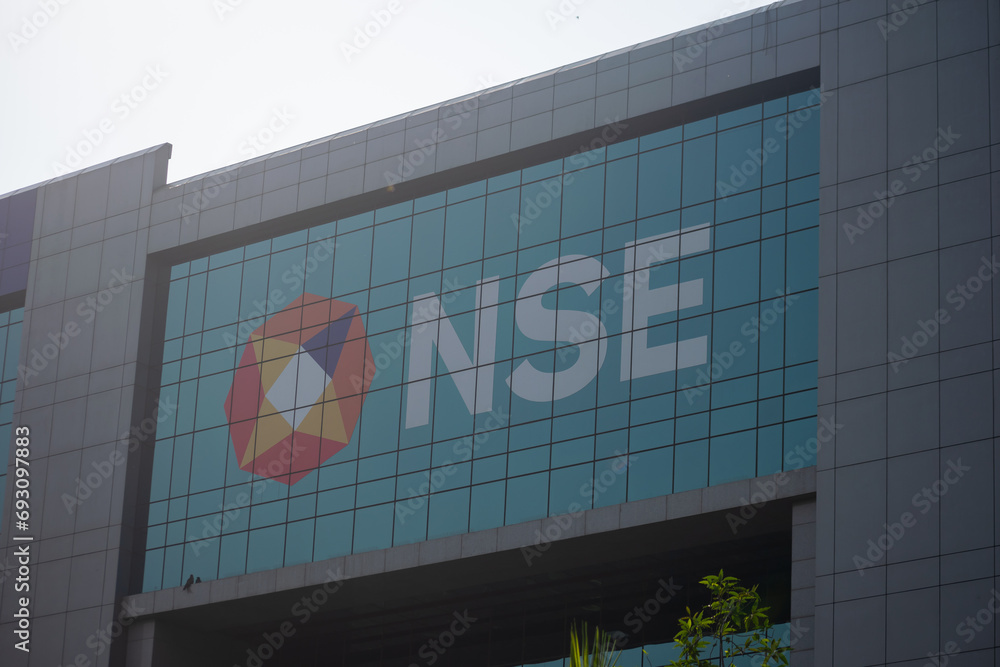 NSE logo on National Stock Exchange building, a leading stock exchange ...