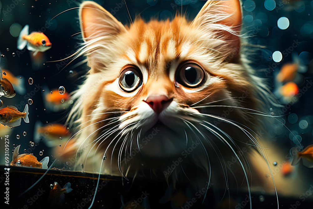 Feline aquatics, Captivating stock photo of a cat underwater in an ...