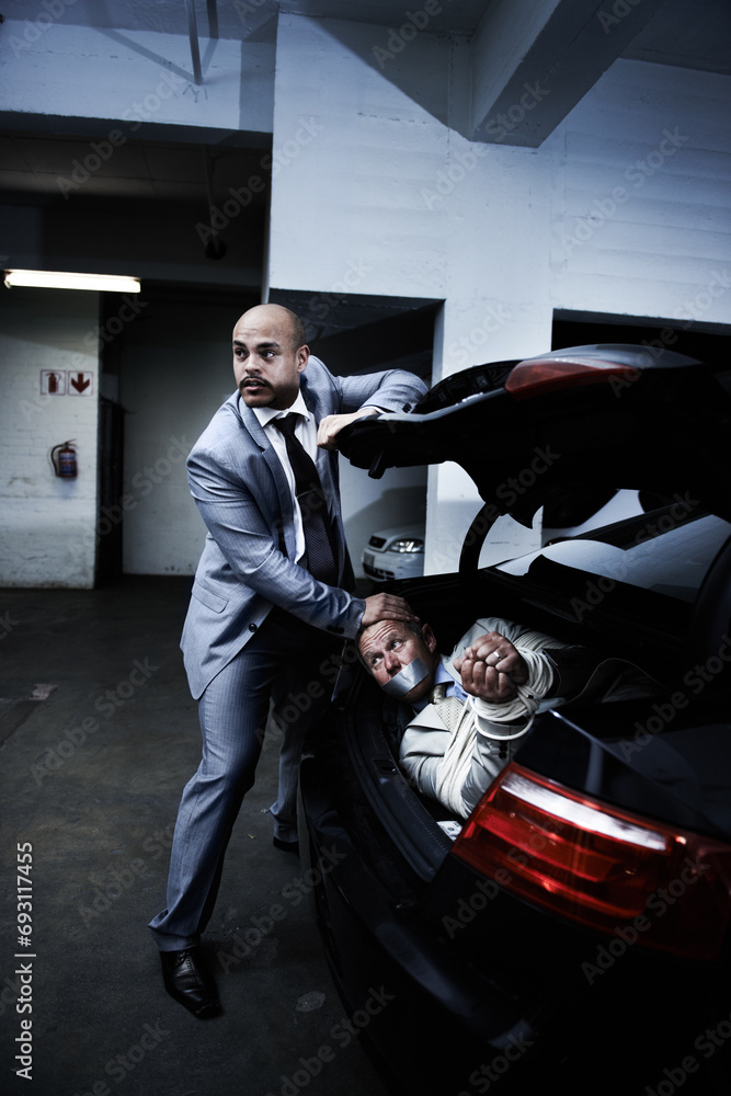 Man in trunk kidnapping and mafia with fear, danger and violence in ...