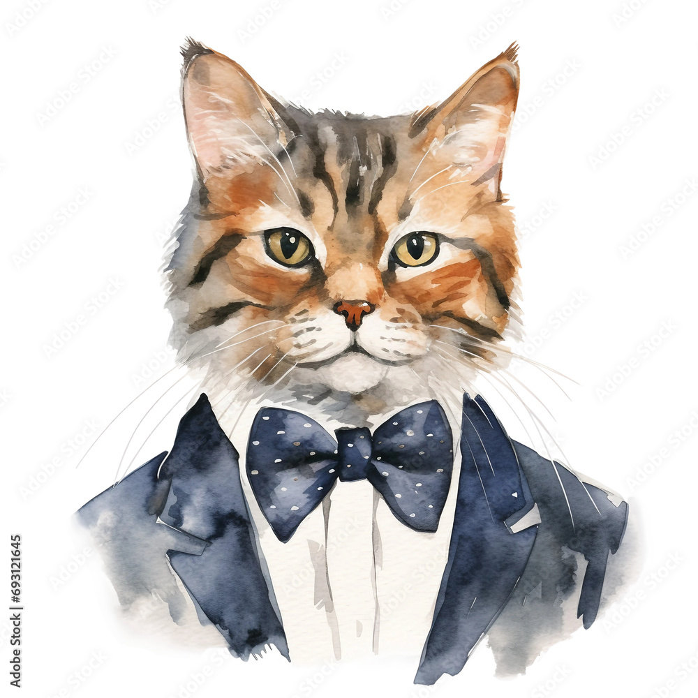 Watercolor cat, png, print, Diplomat cat, vivid image, watercolour ...