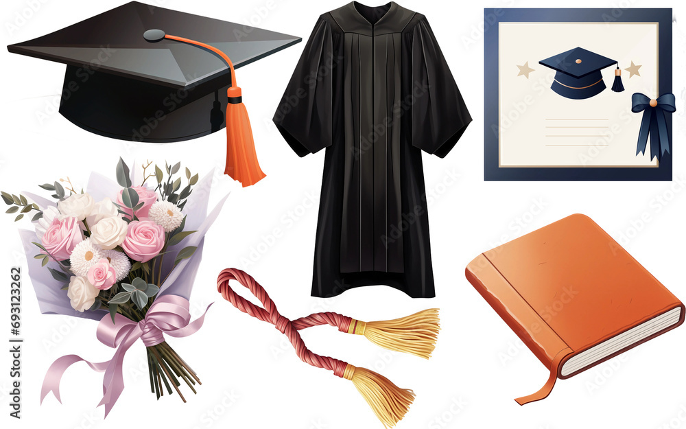 graduation cap and diploma set Stock Illustration | Adobe Stock