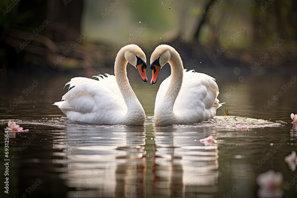 Graceful swan couple forming a heart shape with their necks, a symbol ...