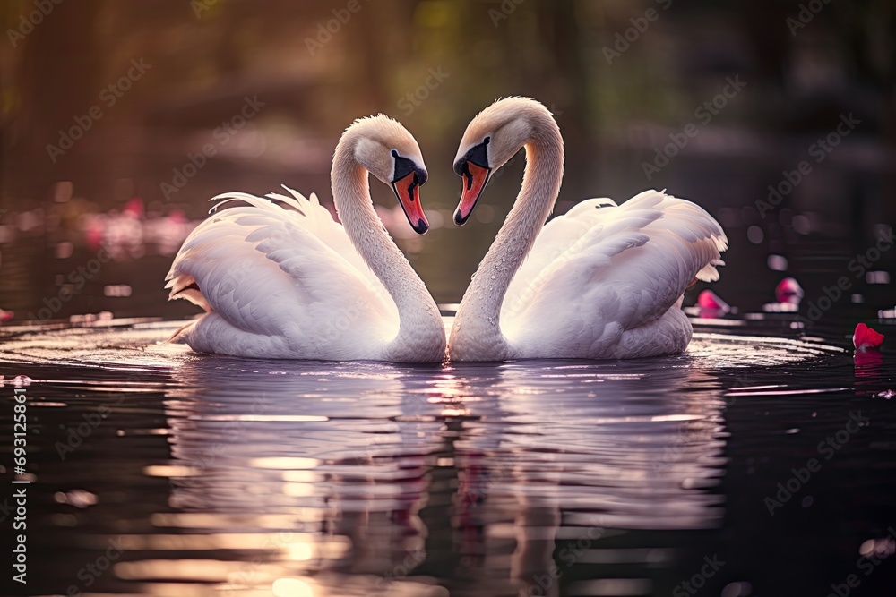 Graceful swan couple forming a heart shape with their necks, a symbol ...