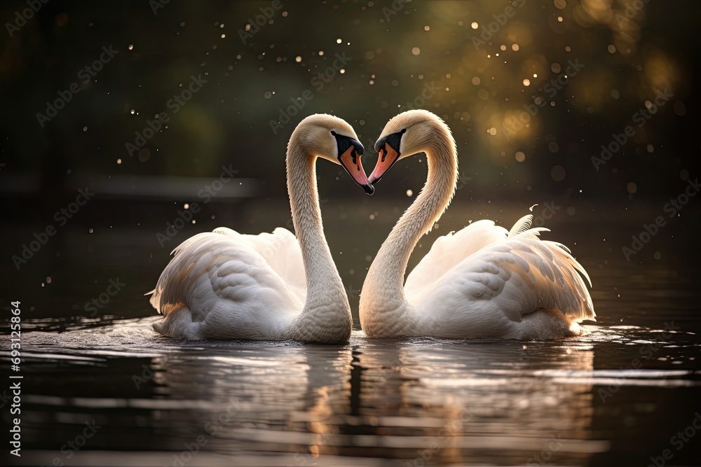 Graceful swan couple forming a heart shape with their necks, a symbol ...