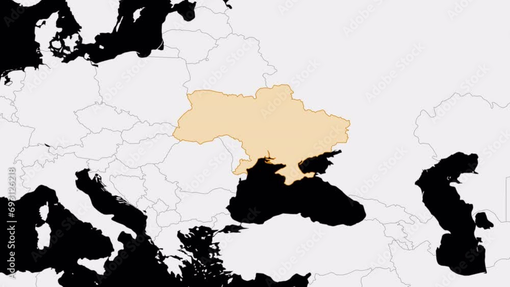Animation of Ukraine country map on the world map. Animation of map ...