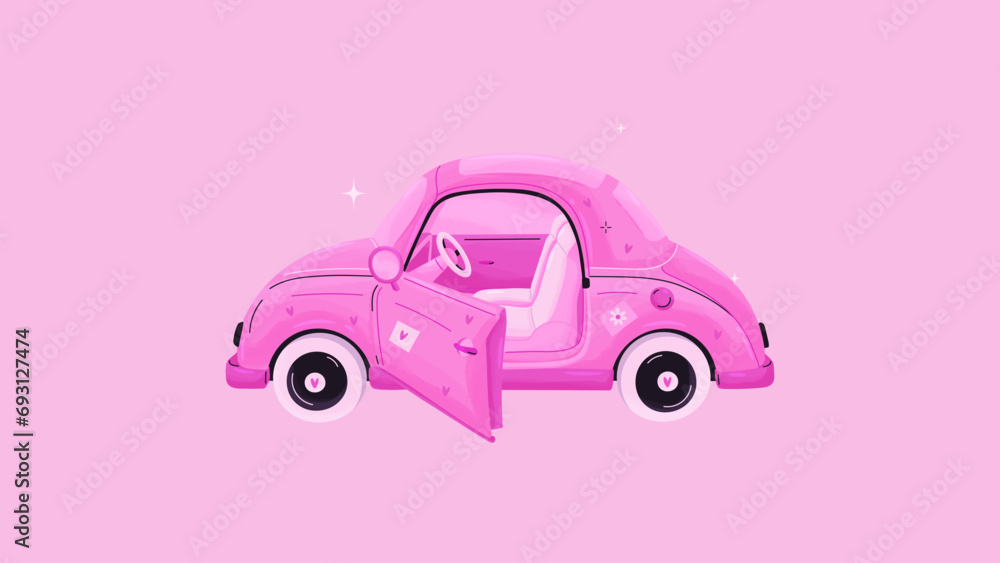 Vetor de Pink car in Y2K style . Retro pink car illustration in trendy ...