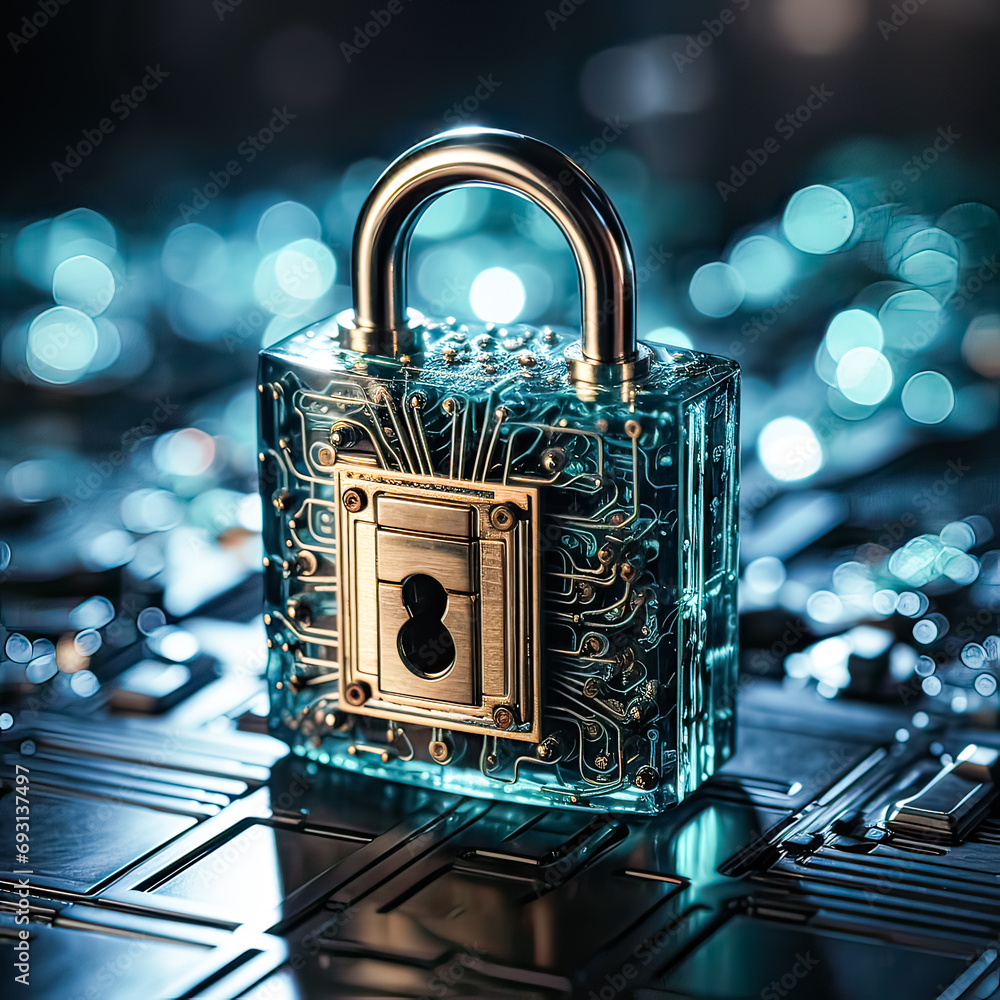 Data fortress, Lock with key on a chip symbolizes robust data ...