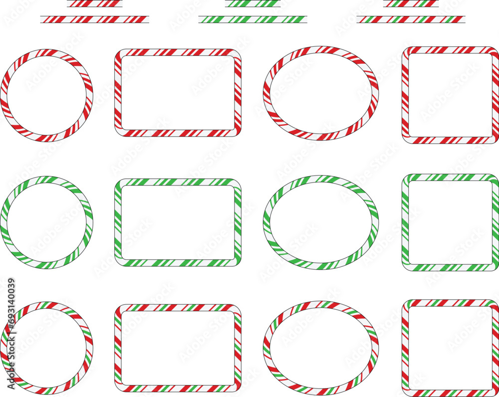 Candy Cane Border Frame Template - Square, Circle, Rectangle and Oval ...