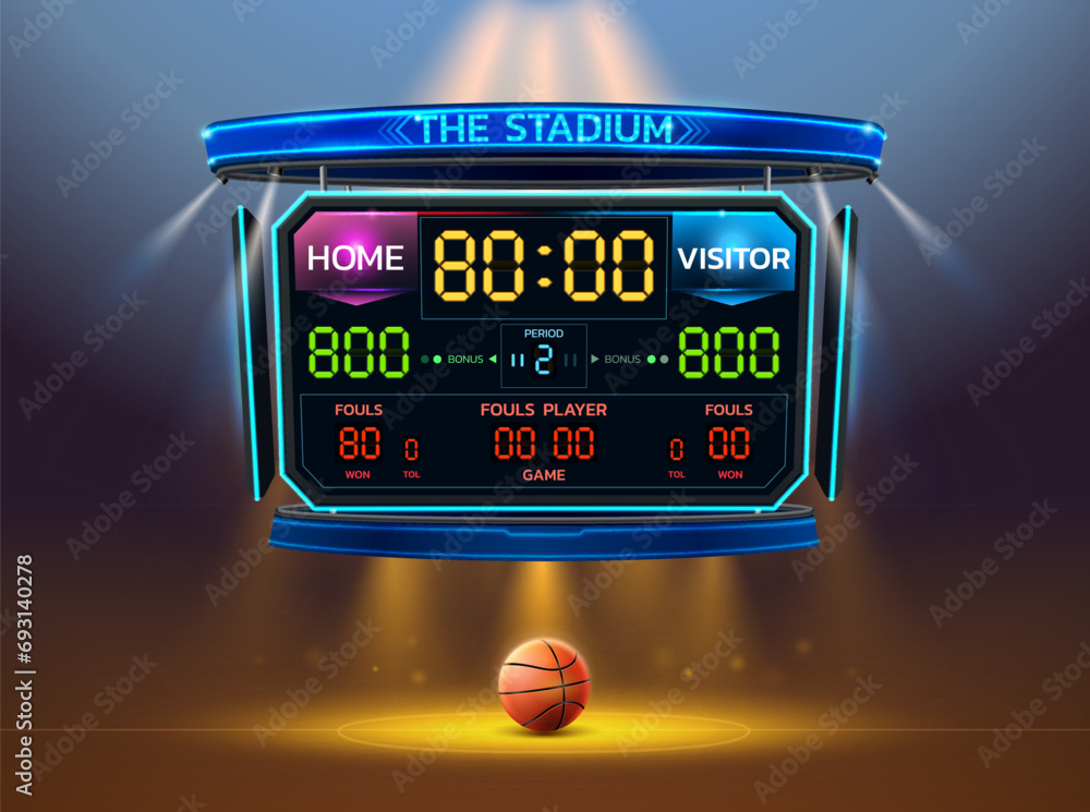 basketball scoreboard stadium spotlight and scoreboard background with ...