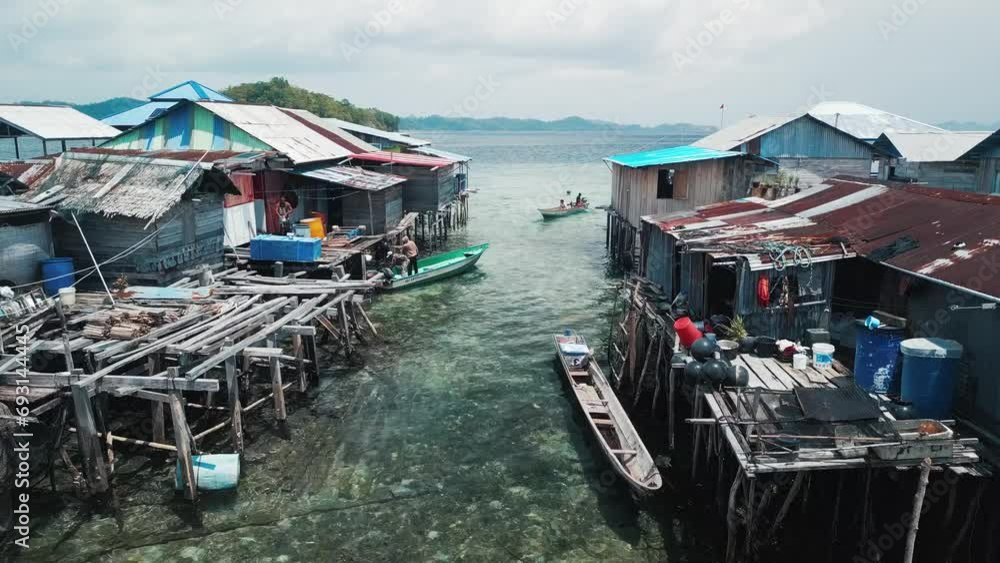 Authentic village with houses on stilts. Aerial view of the village of ...